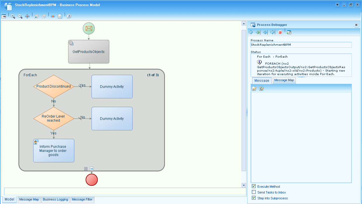 OpenText Cordys 10.6 documentation : Debugging a Business Process Model