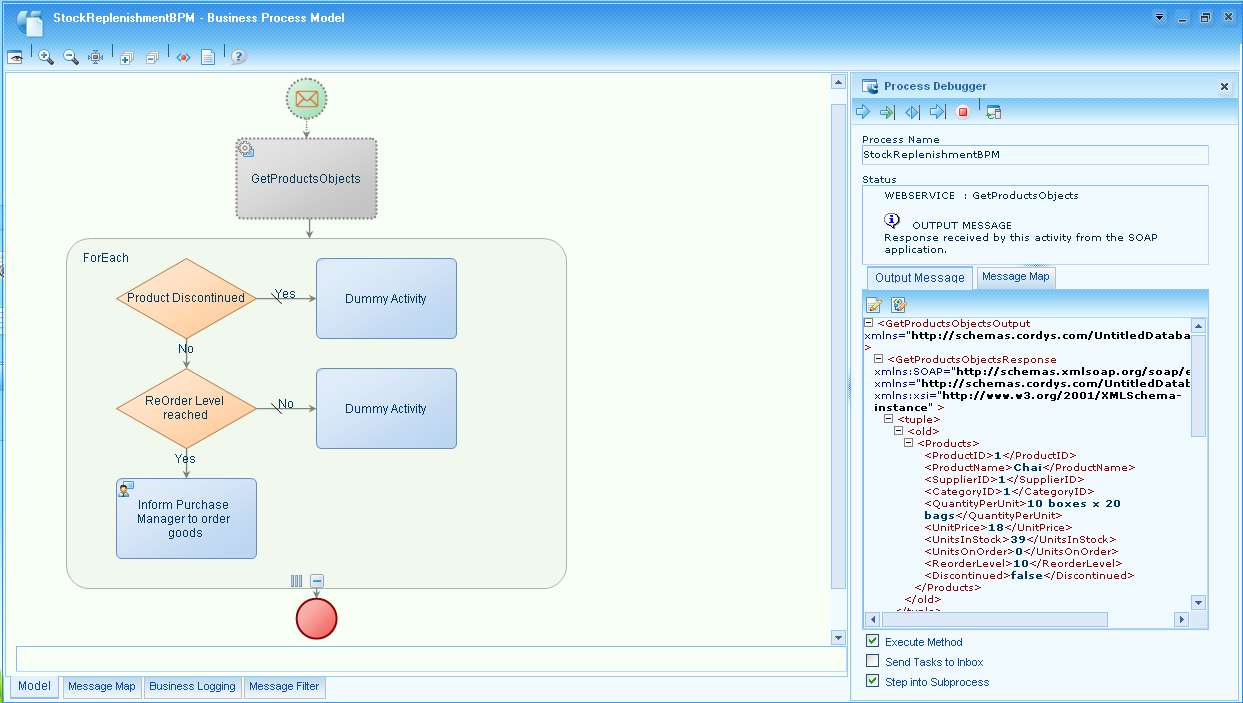 OpenText Cordys 10.6 documentation : Debugging a Business Process Model